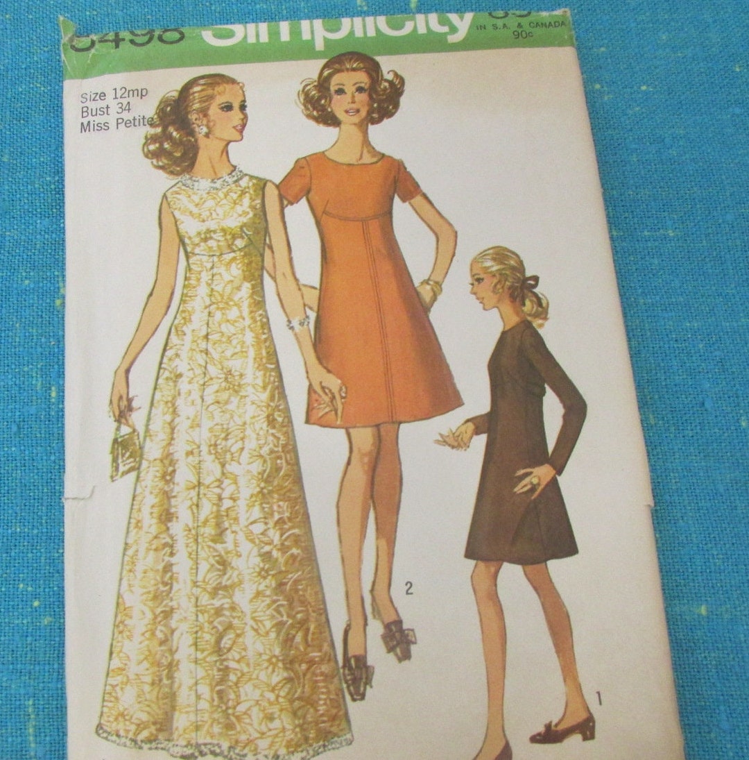 1969 Simplicity Sewing Pattern 8498 Misses Petite Dress in 2 Lengths ...