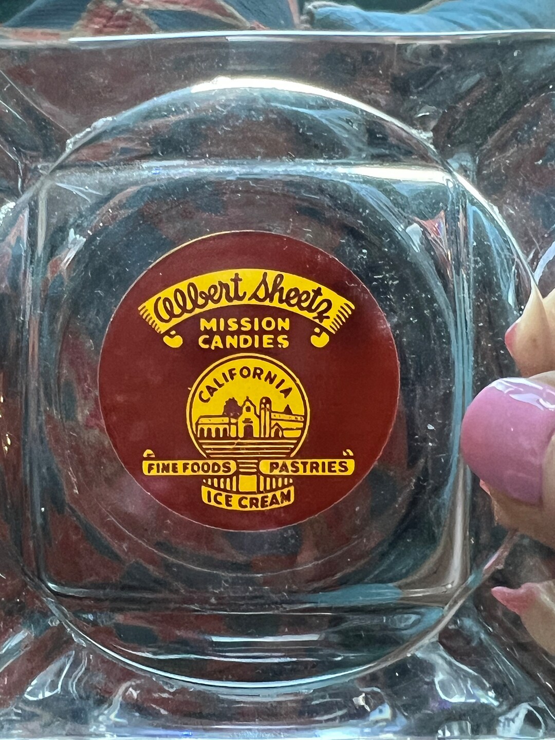RARE 1940’s Albert Sheetz Mission Candies Glass Square Ashtray 3 1/2 ...