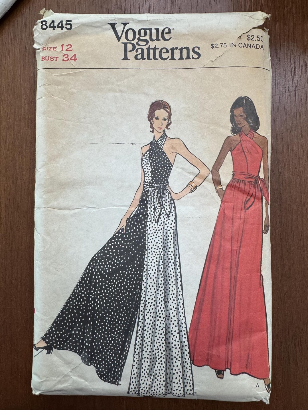 RARE 1970's Vogue Sewing Pattern 8445 Misses Halter Top Pantdress ...