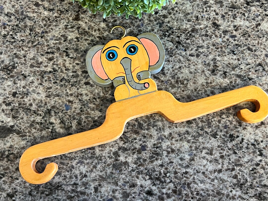 RARE Vintage Childrens Hand Painted Elephant Wood Hanger With Scroll ...