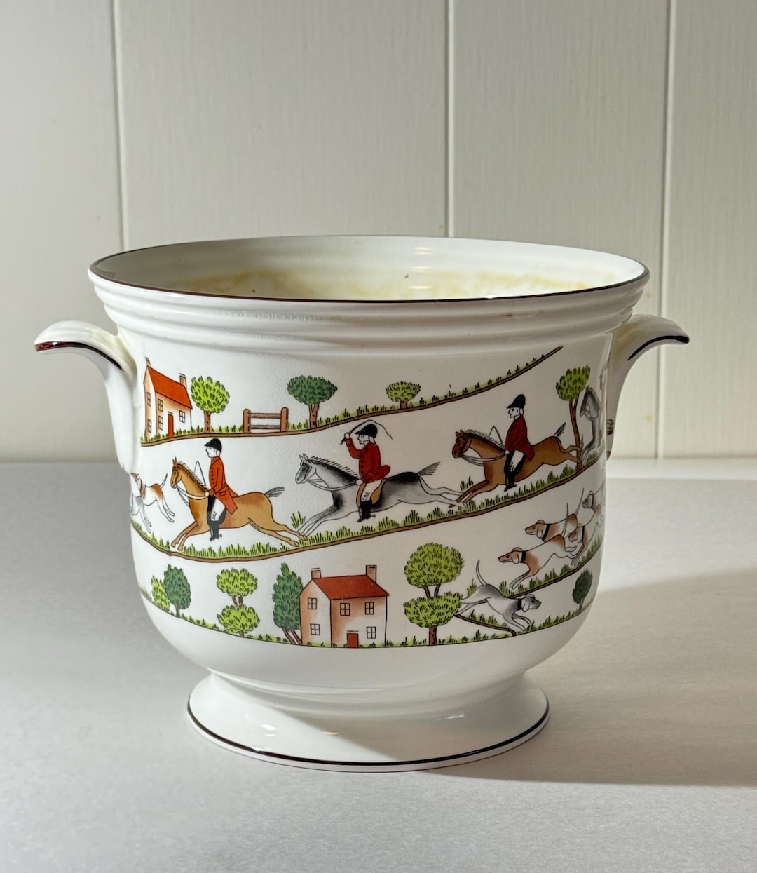 Vintage Crown Staffordshire Hunting Scene Bone China Cachepot Planter ...
