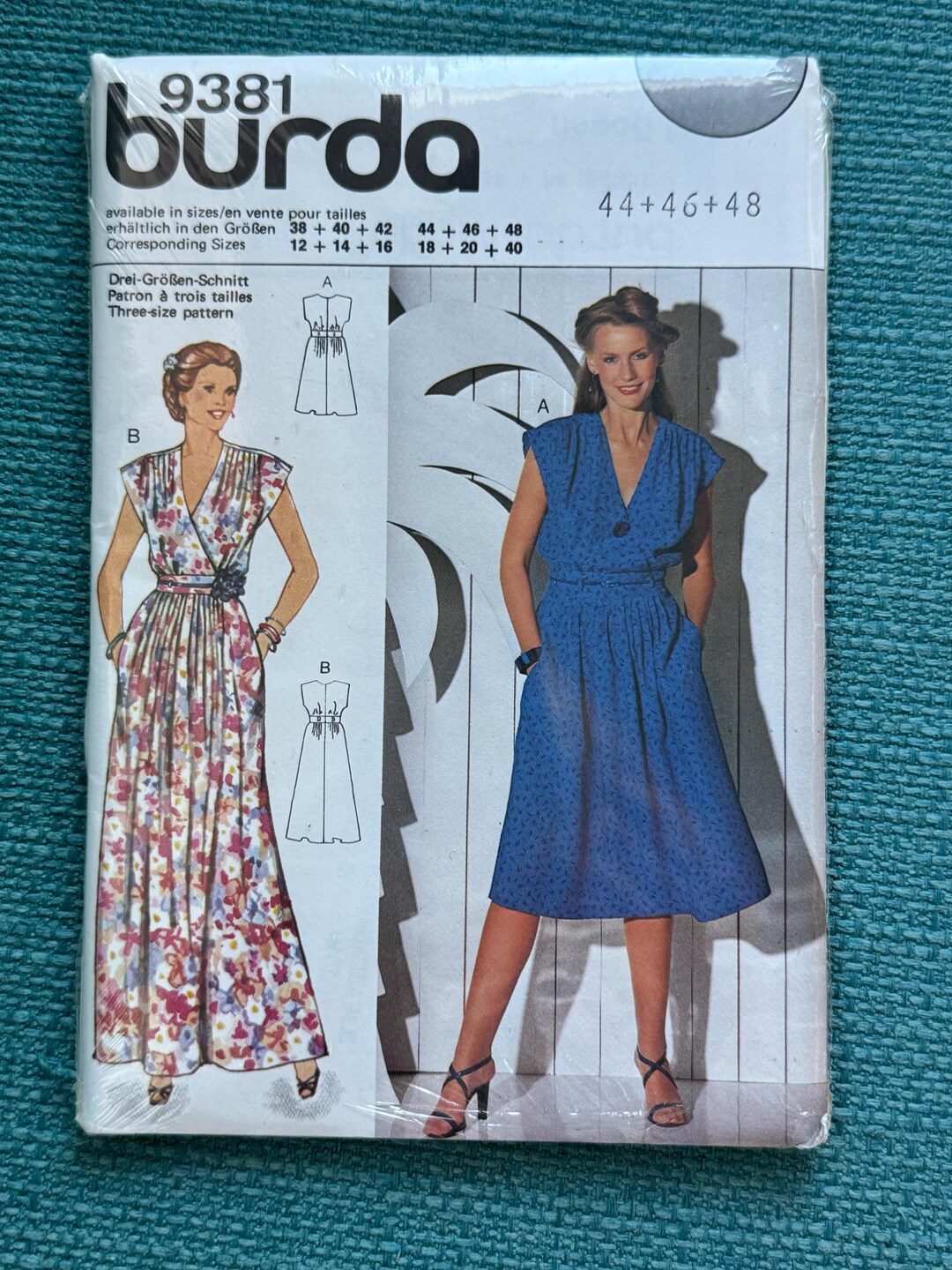 RARE Burda Sewing Pattern 9381 Misses Long or Short Wrap Dress Gathered ...