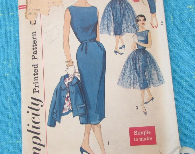 1950s Simplicity Sewing Pattern 2370 Misses Sleeveless One Piece Dress ...