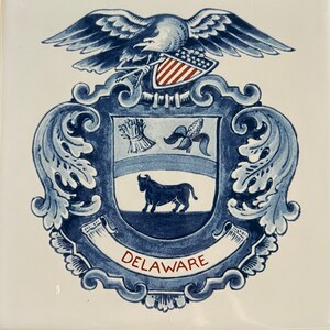 Antique Vintage DELAWARE Emblem Blue and White Decorative Ceramic Tile ...