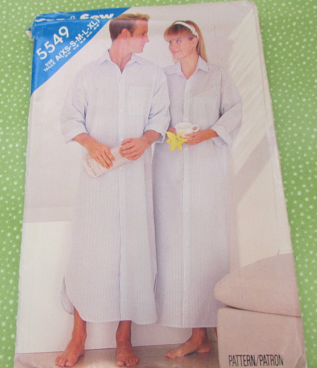 1986 Butterick See & Sew Sewing Pattern 5549 Unisex Nightshirt, Men ...