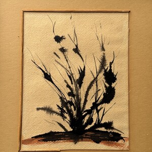 Vintage 1960's John Stroh Framed Black Ink Watercolor of Plant in Black ...
