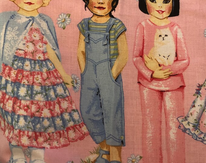 RARE Patty Reed Pink Paper Dolls Border Cotton Fabric for Fabric ...