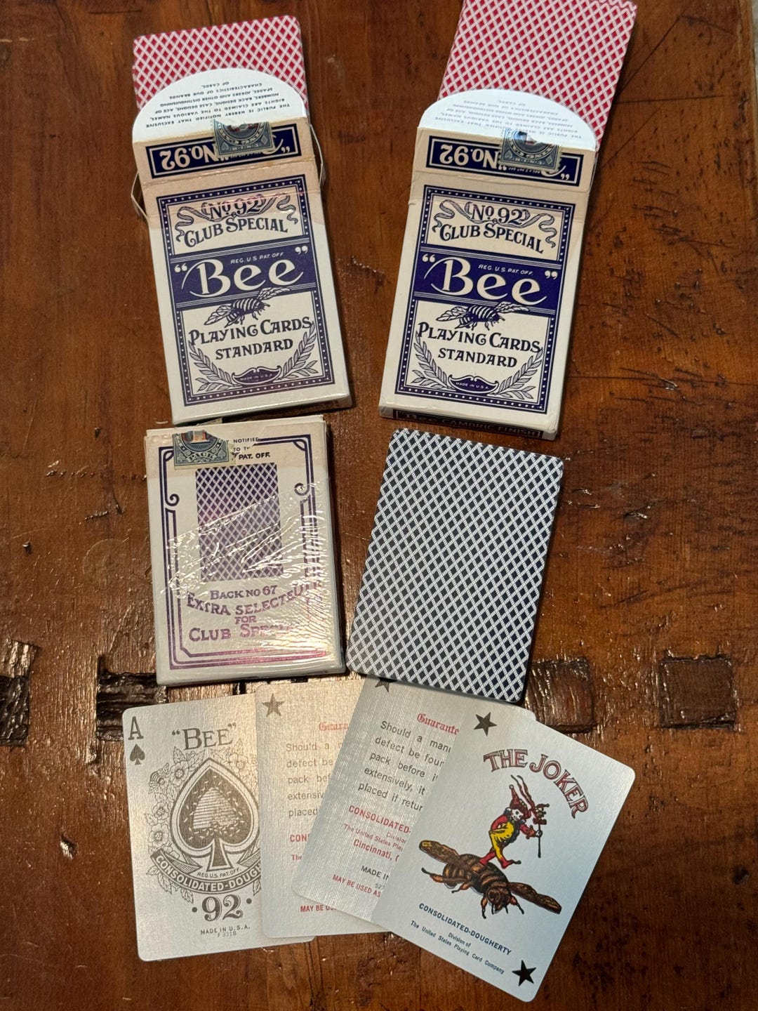 U CHOOSE- Vintage Blue or Red Bee No 92 Club Special Playing Cards Standard With Tax Stamp Not ...