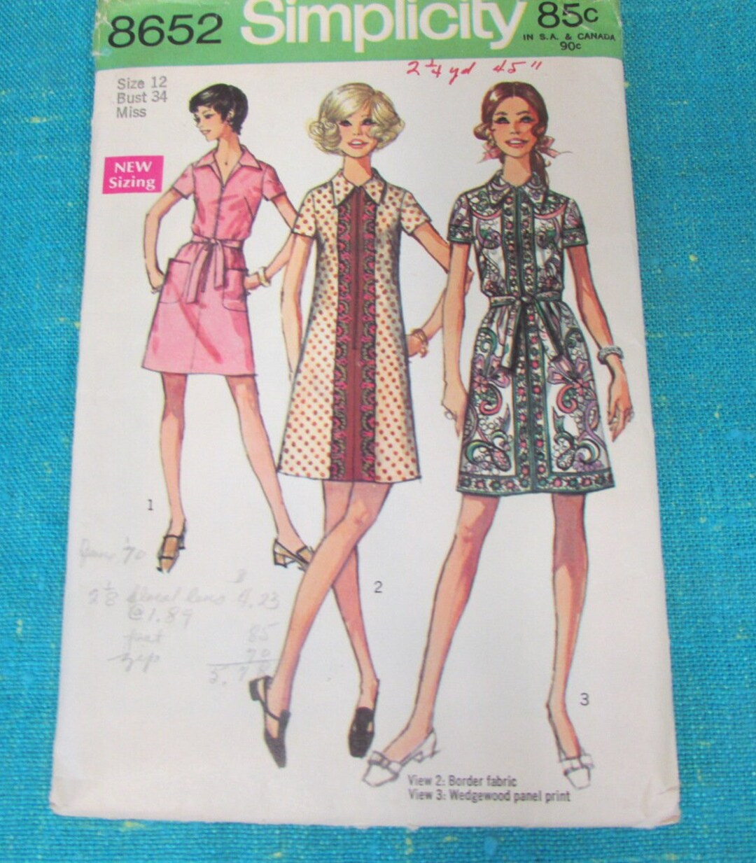 1969 Simplicity Sewing Pattern 8652 Misses A Line Mini Shirt-dress With ...