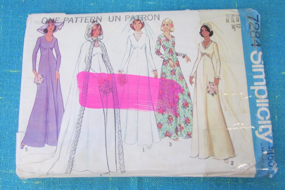 1975 Simplicity Sewing Pattern 7284 Misses Bridal and Bridesmaid Dress ...