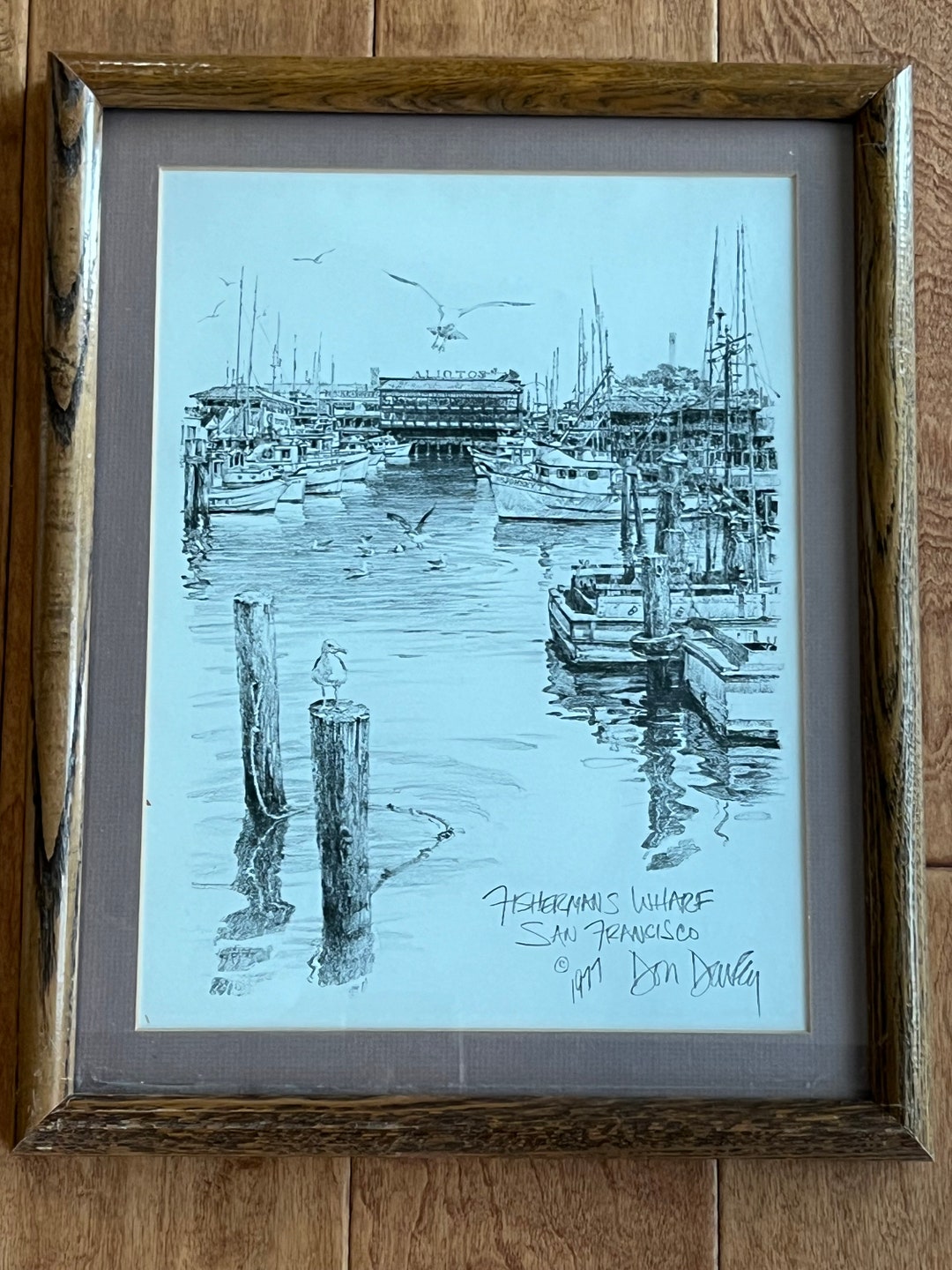1977 Framed Don Davey Fishermans Wharf San Francisco Pencil Sketch ...
