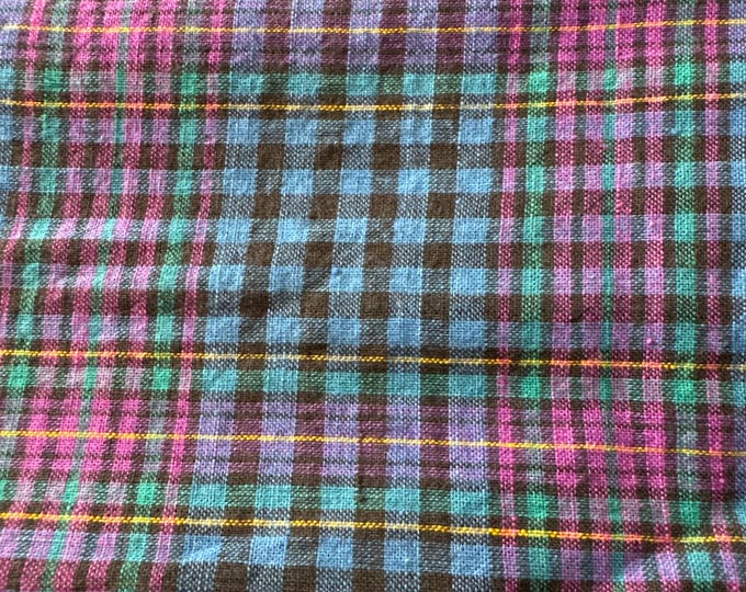 Vintage Purple, Blue & Green Small Tartan Plaid Cotton Fabric, 44" W X ...