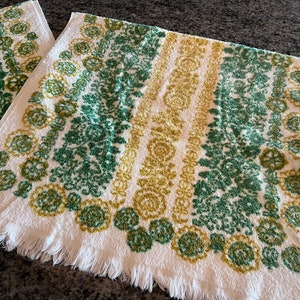 Vintage Set of 2 Springmaid Green & Gold Floral Bath Towels- Striped ...
