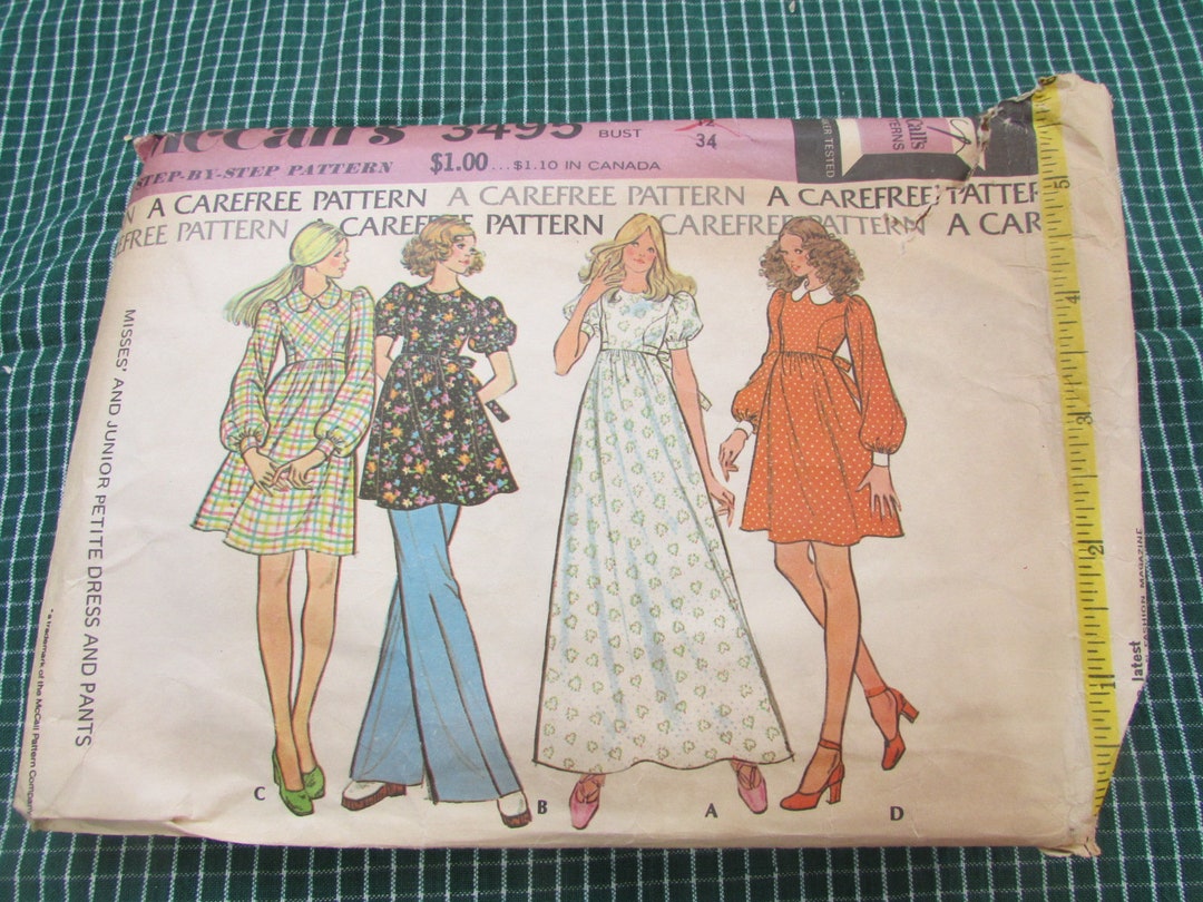 RARE 1973 Mccalls Sewing Pattern 3495 Misses & Petite Dress in 3 ...