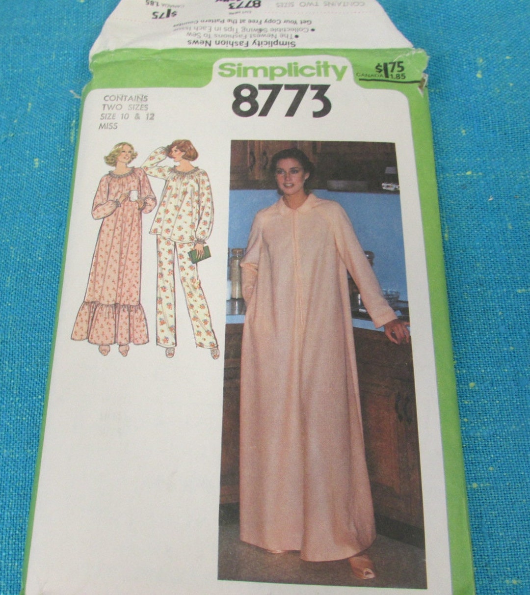1979 Simplicity Sewing Pattern 8773 Misses Nightgown, 2 Piece Pajamas ...