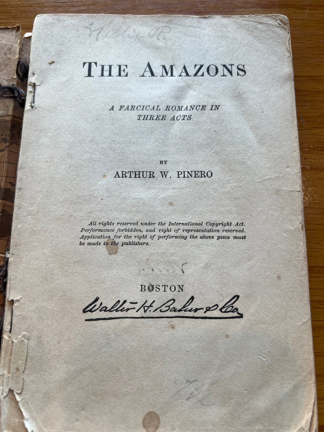 1893 A Farcical Romance Play “the Amazons” Playbook by Arthur Wing ...