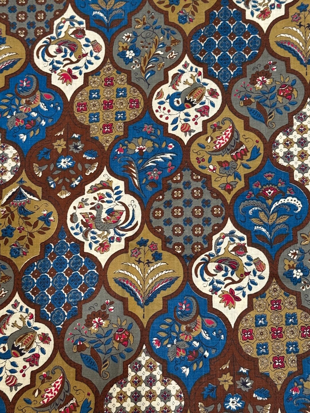 Vintage 50's Colonial Blue Diamond Pattern With Flowers With Birds ...