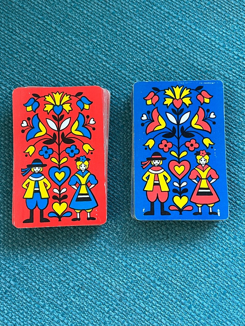 Vintage Dutch Folk Art Print Dual Deck of Playing Cards in Red - Etsy