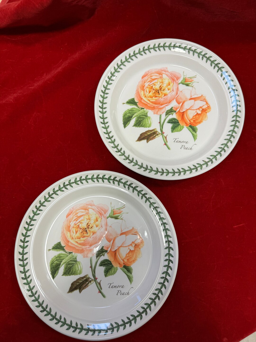 2 Vintage Botanic Roses PORTMEIRION Tamara Peach Dinner Plates 10 1/2 ...