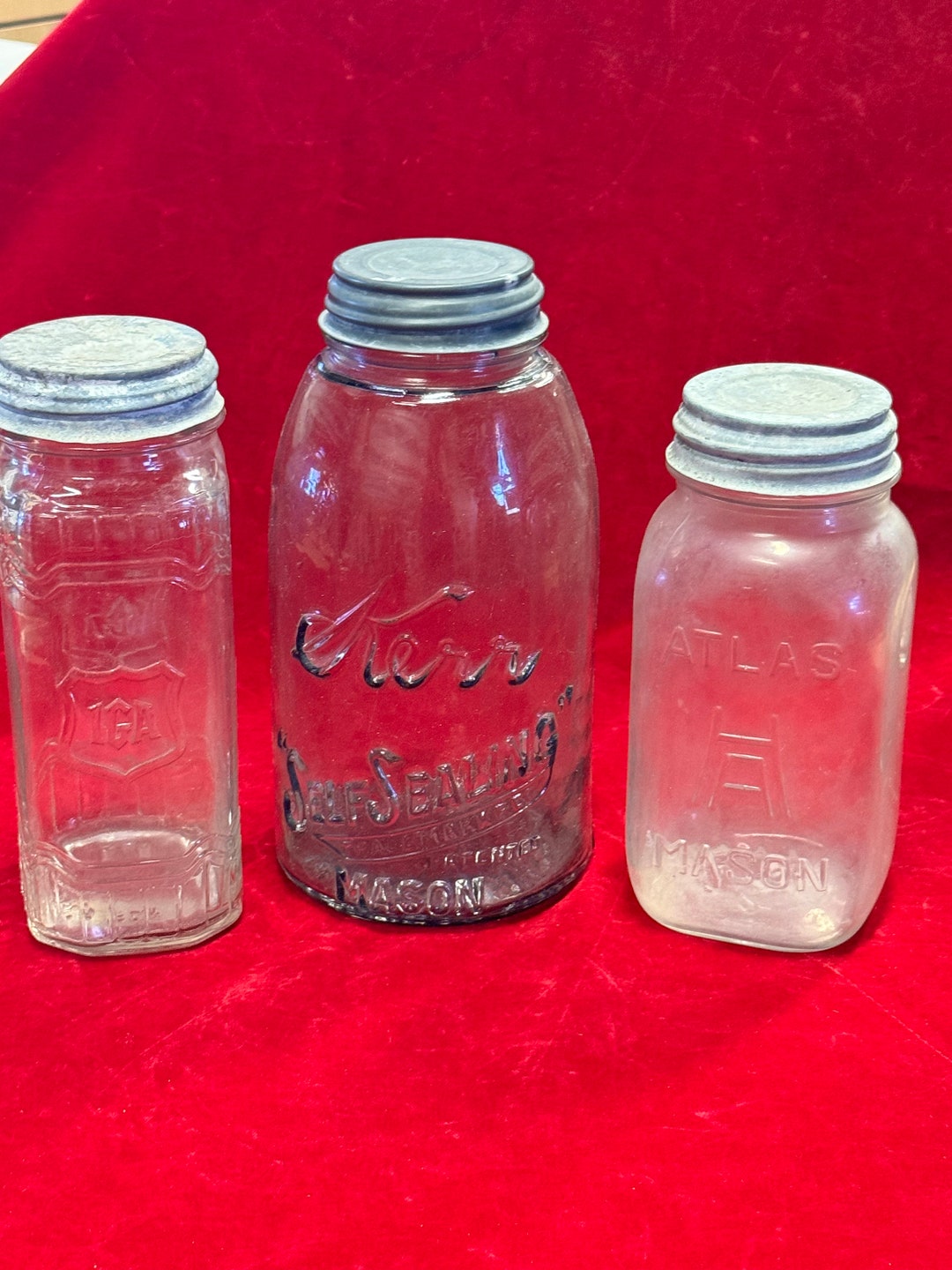 RARE Antique Lot of Canning Jars With Metal Lids~ KERR "self Sealing ...