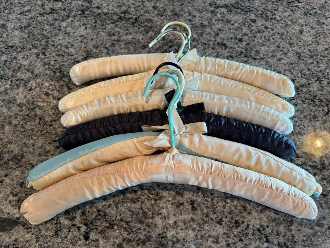 Vintage 6 Black and Ivory Satin Clothes Clothing Hangers Satin Hanger, Ivory Satin Hanger ...