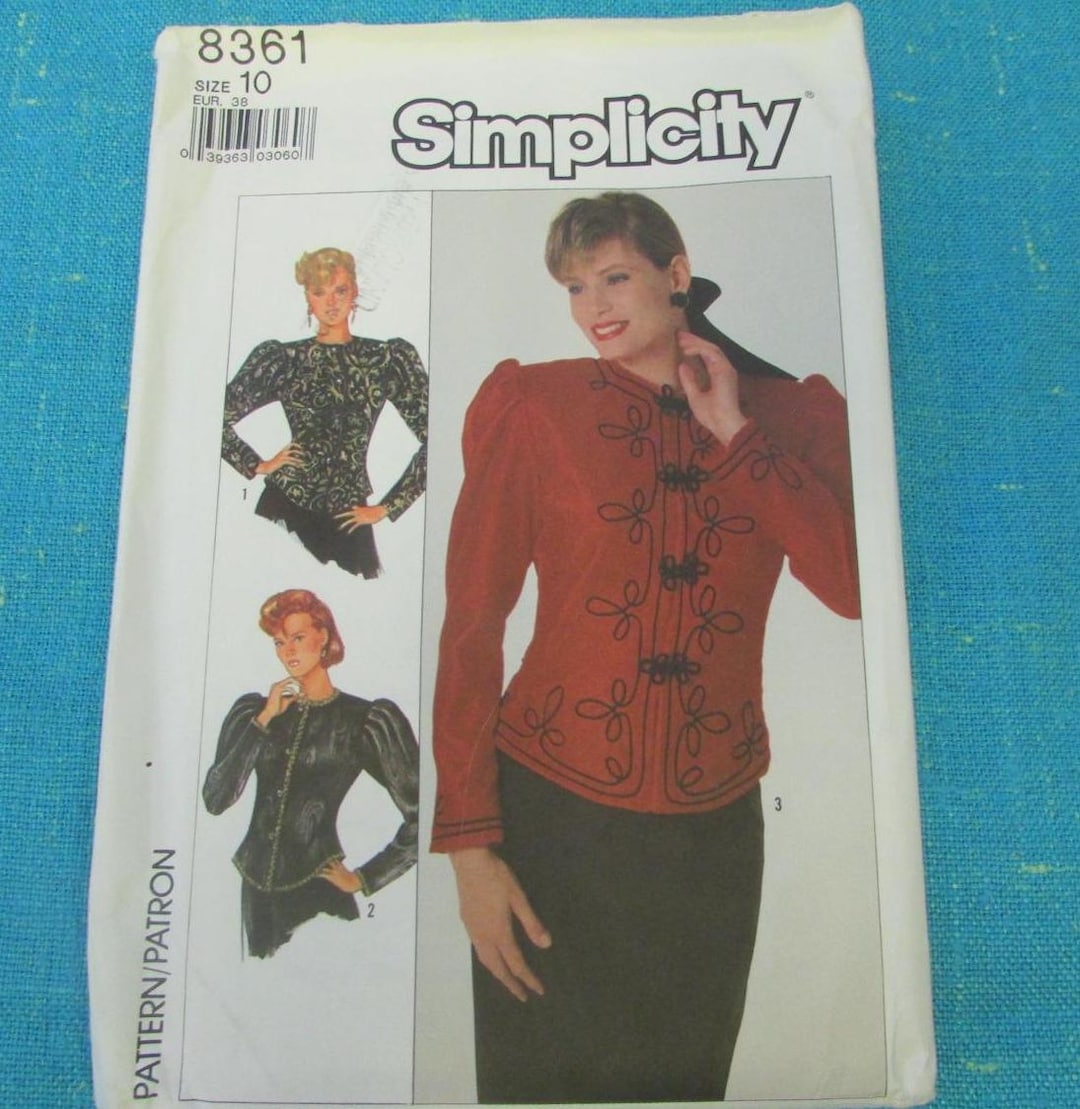 1987 Simplicity Sewing Pattern 8361 Misses Puff Sleeve Fitted Lined ...