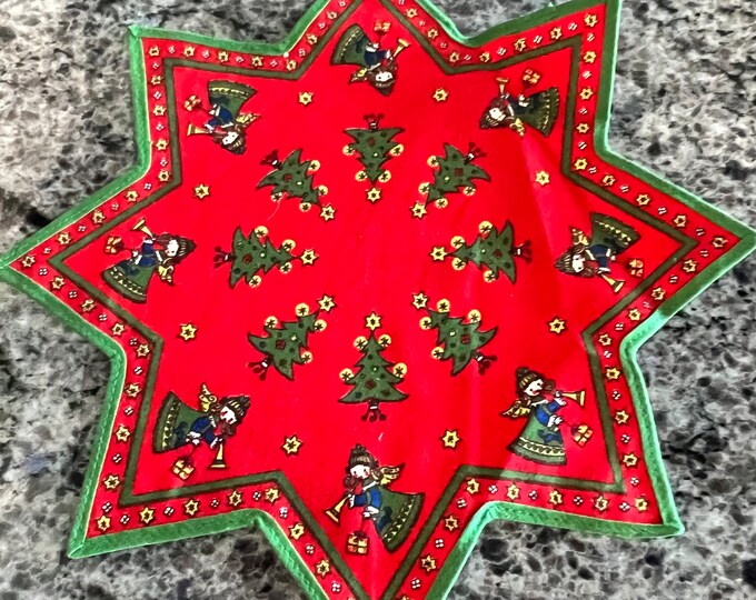 Vintage KOLF Red Austrian Folk Figures Christmas Star Doily Centerpiece ...