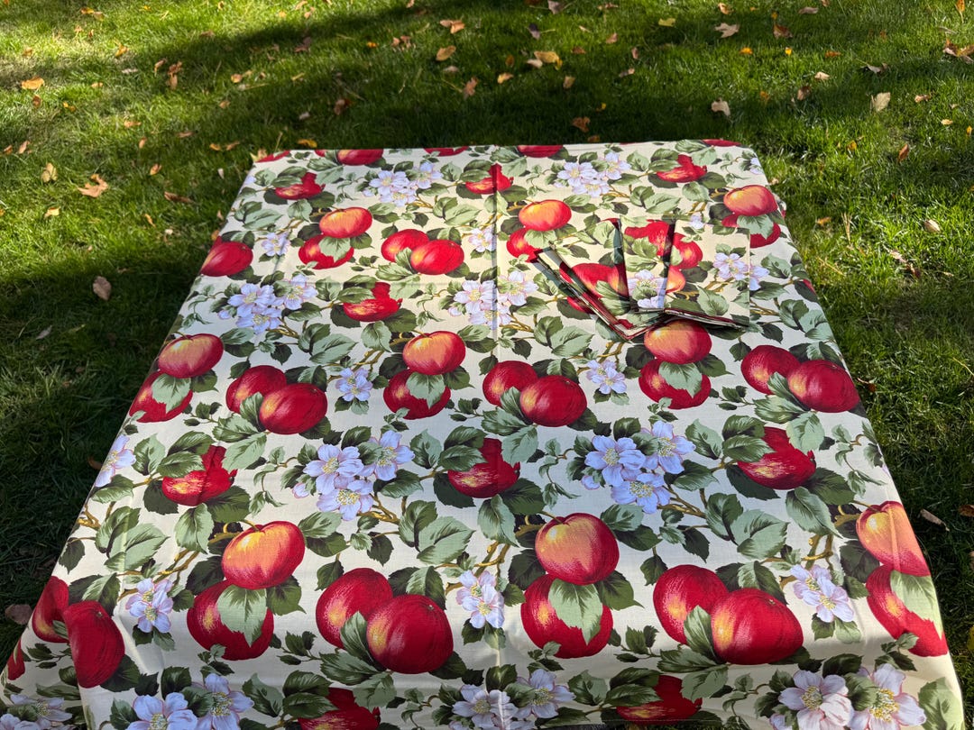 Apples & Dogwood Pattern Square Cotton Tablecloth 52" With 4 Cloth ...