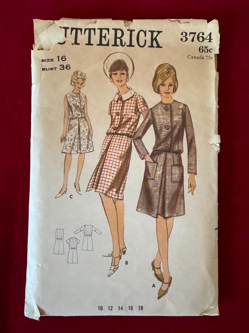 RARE 1960S Butterick Sewing Pattern 3764 Misses Blouson Waist Dress ...