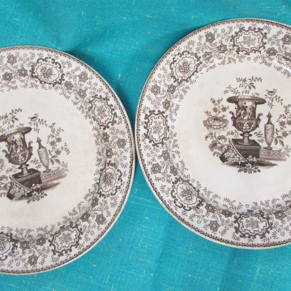 Brown Floral Transferware Plates - Etsy