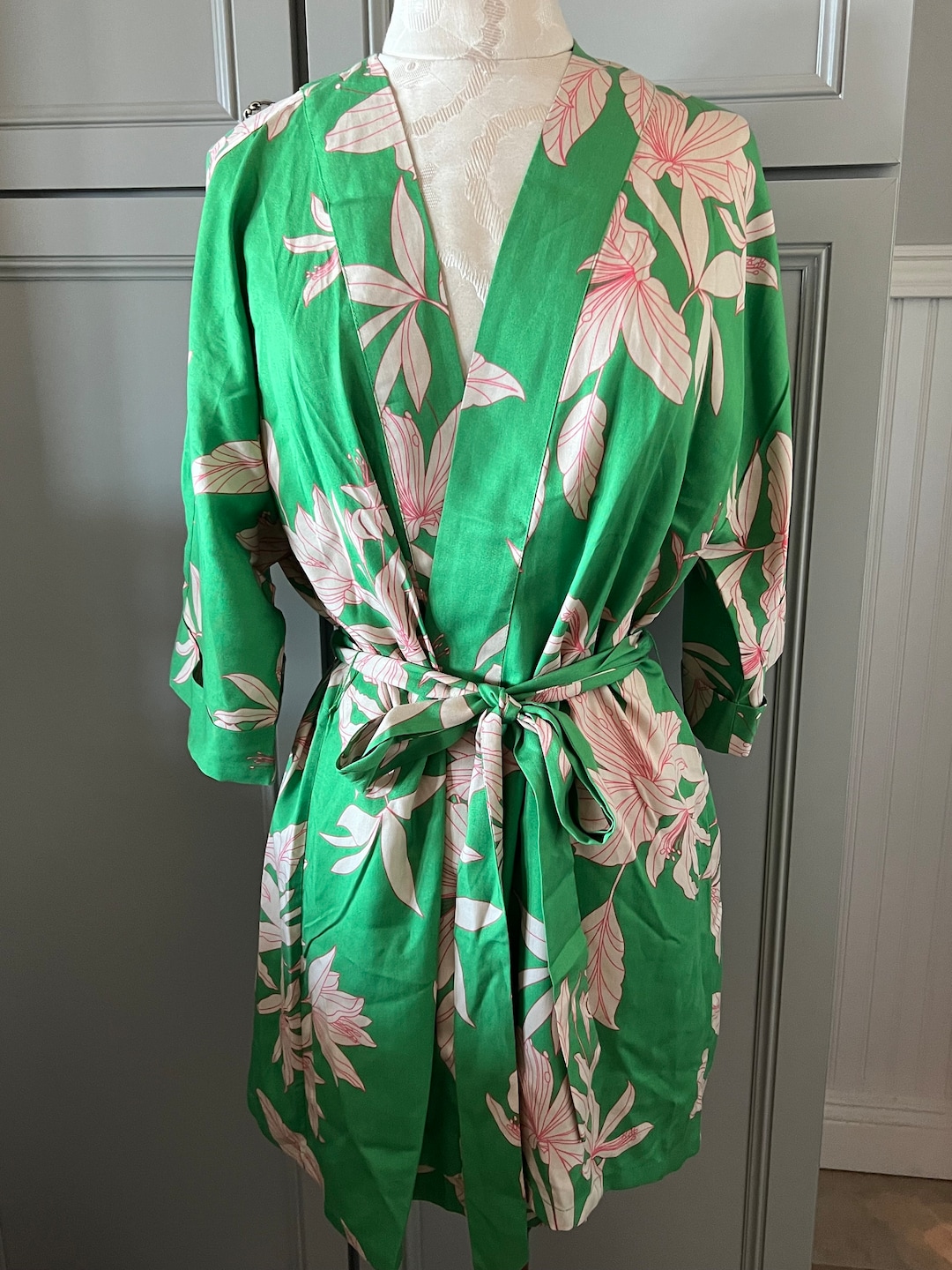 NWT Tori Richard Green Hawaiian Floral Print "summer Palace Anise ...