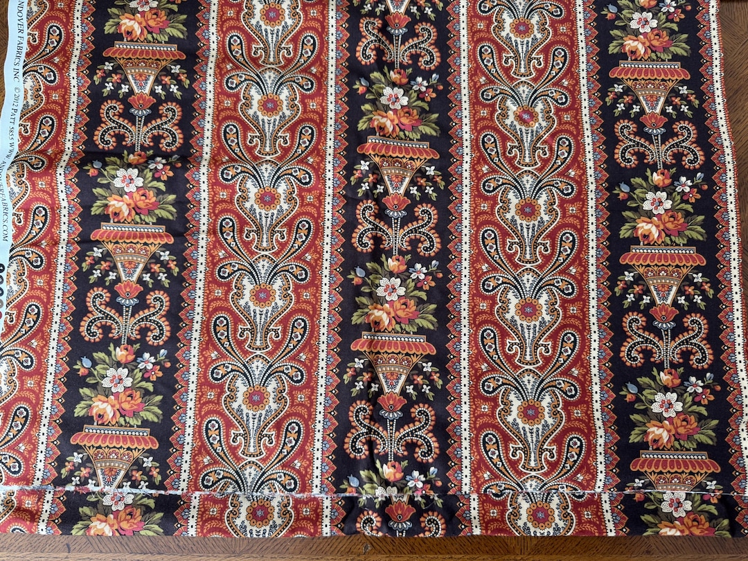 1800's Civil War Reproduction Red & Black Striped Cotton Fabric 44" X ...