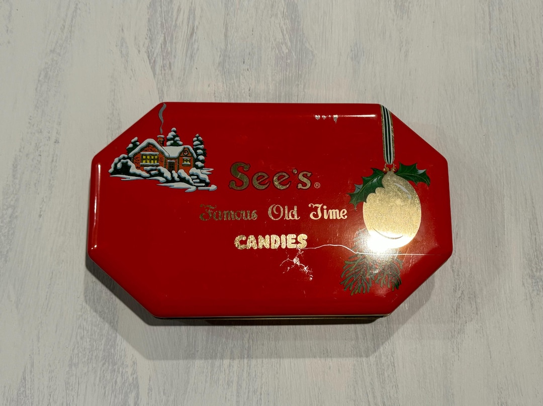 Vintage See’s Candy Red Christmas Tin- Christmas Candy Tin, Christmas ...