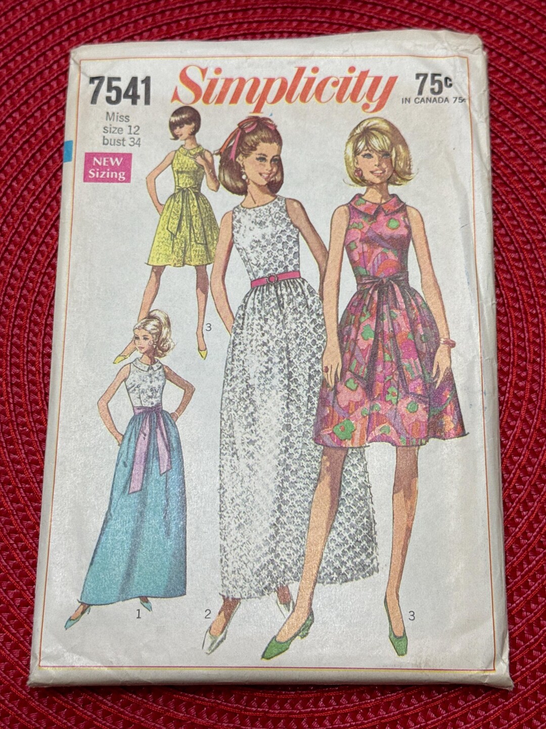 1968 Simplicity Sewing Pattern 7541 Misses Sleeveless Dress Size 12 Cut ...
