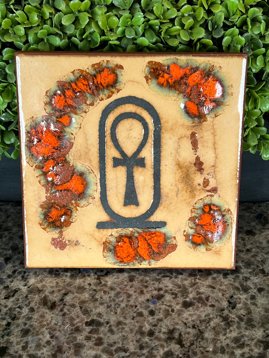 Vintage 1970’s ANKH Ceramic Wall Tile in Brown and Orange Glaze 6 ...