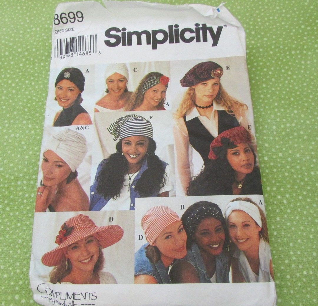 RARE 1993 Simplicity Sewing Pattern 8699 Misses Girls Womens Hats 10 ...
