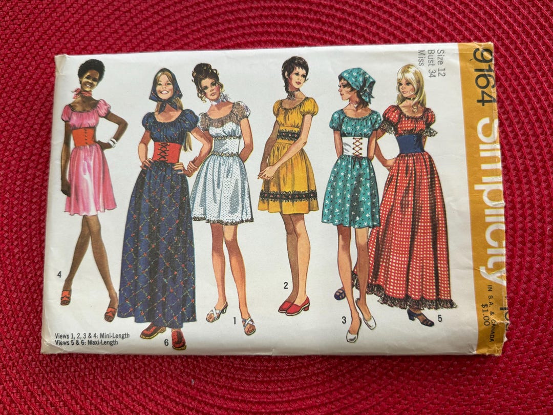 1970 Simplicity Sewing Pattern 9164 Misses Hippie Elastic Neck Corset ...