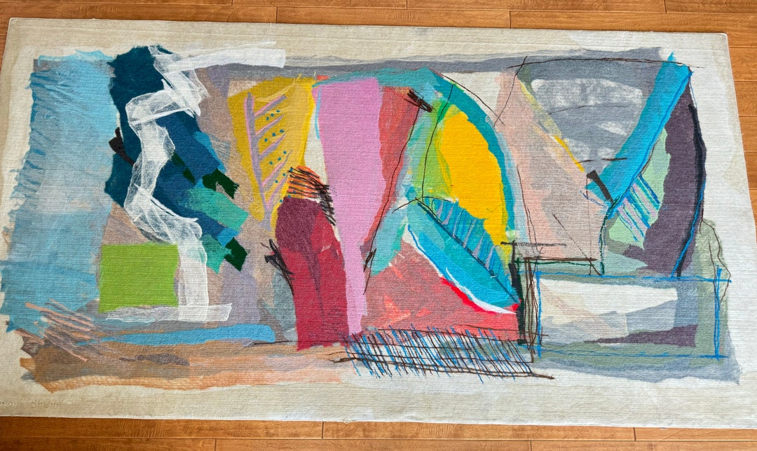 Rare Israeli Calman Shemi Modern Abstract Hand Painted Wool Rug ...