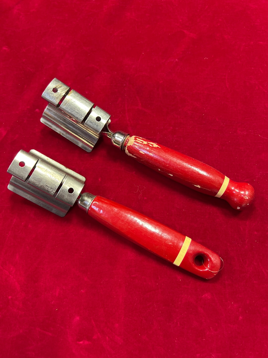 Antique/vintage Knife Sharpener With Red Wood Painted Handle 7” Long ...