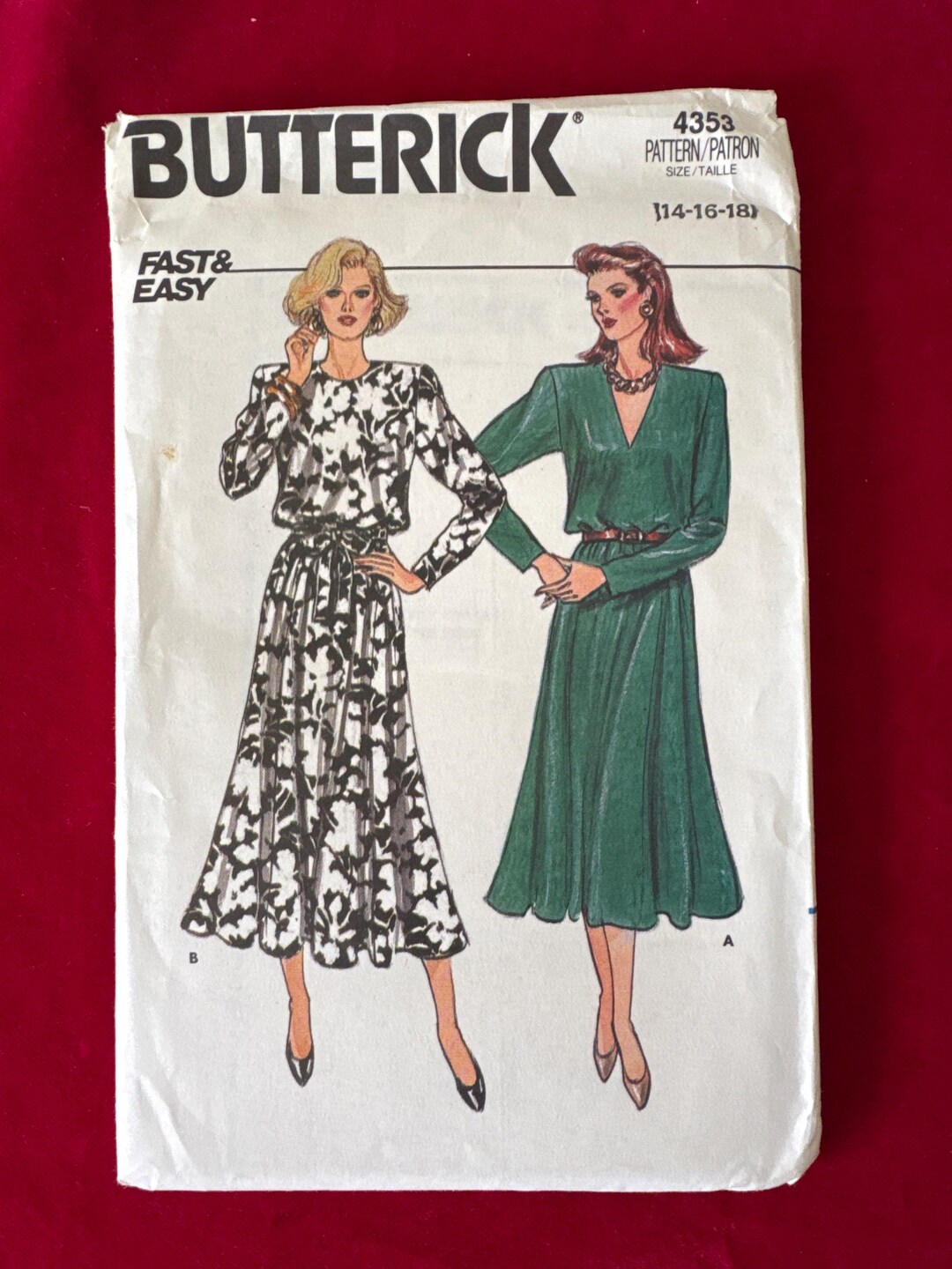 1986 Butterick Sewing Pattern 4353 Misses Blouson Dress With Flared ...