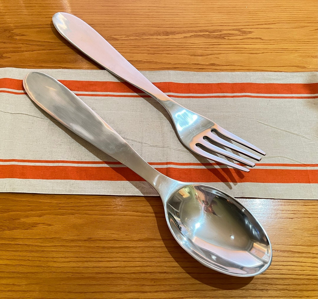 RARE HUGE Cast Aluminum Extra Large Fork & Spoon 30 Long Wall Hanging ...