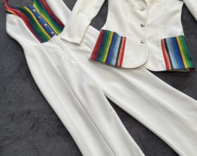 RARE 60’s White Bell Bottom Halter Jumpsuit and Matching Blazer With ...