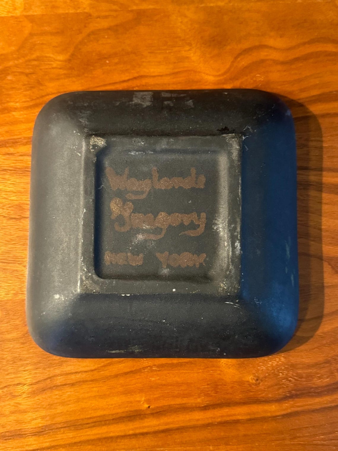 1960’s Waylande Gregory ROOSTER Square Matte Black Dish With Gold Paint ...