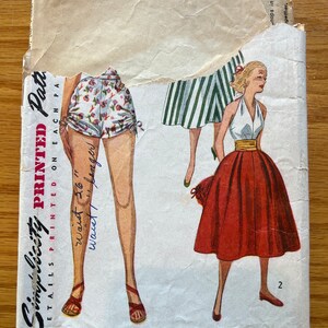 RARE 1950 Simplicity Sewing Pattern 4338 Misses Halter Top Short ...