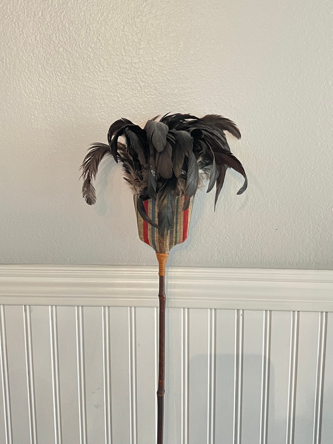 RARE True Victorian Antique Extra Long Feather Duster With Bamboo ...