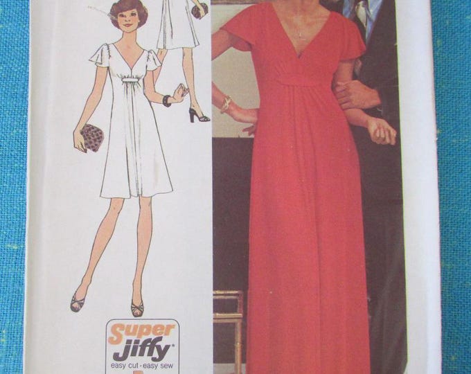 1975 Simplicity Sewing Pattern 7011 Misses Low Cut Dress in 2 Lengths ...