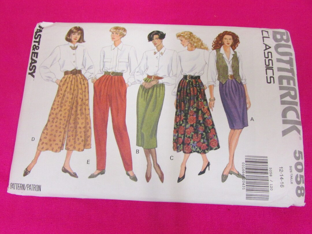 1990 Butterick Sewing Pattern 5058 Classics Easy Skirt, Split Skirt ...