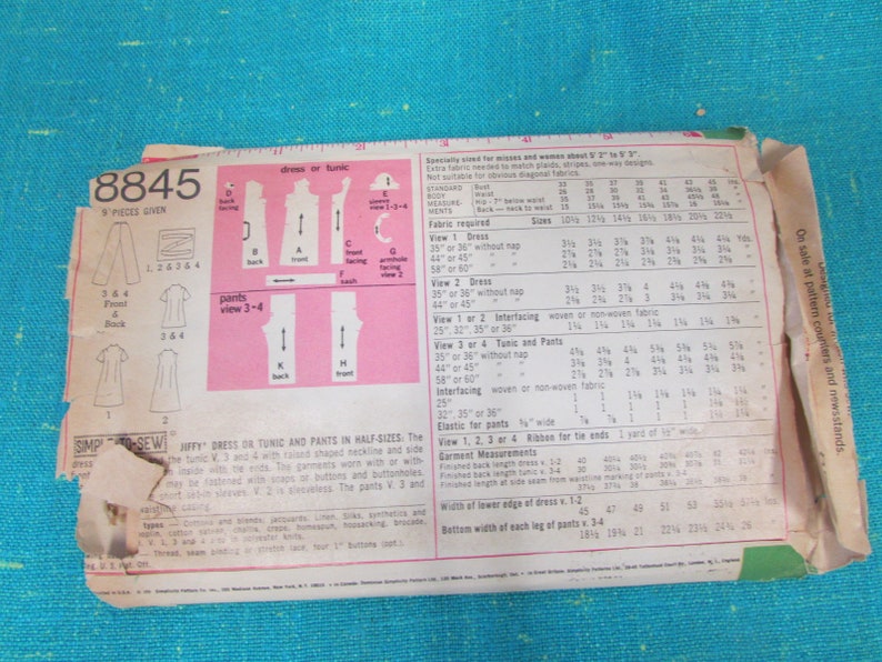 1970 Simplicity Sewing Pattern 8845 Misses Jiffy Dress or - Etsy