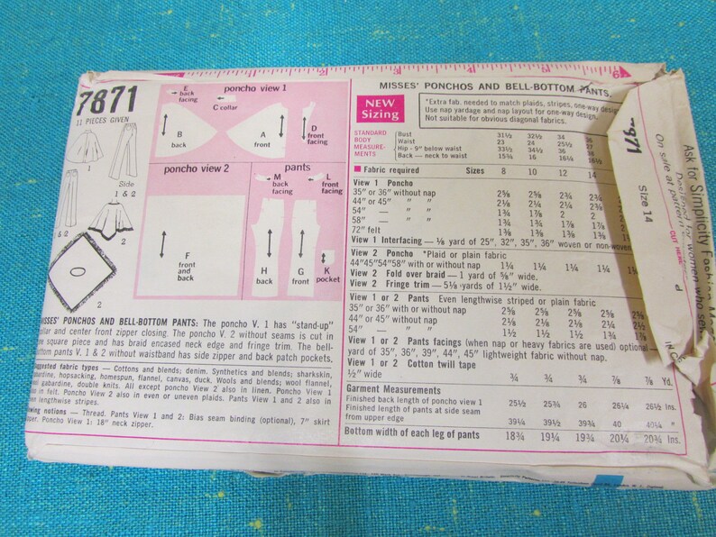 1968 Simplicity Sewing Pattern 7871 Misses Choice of Ponchos - Etsy