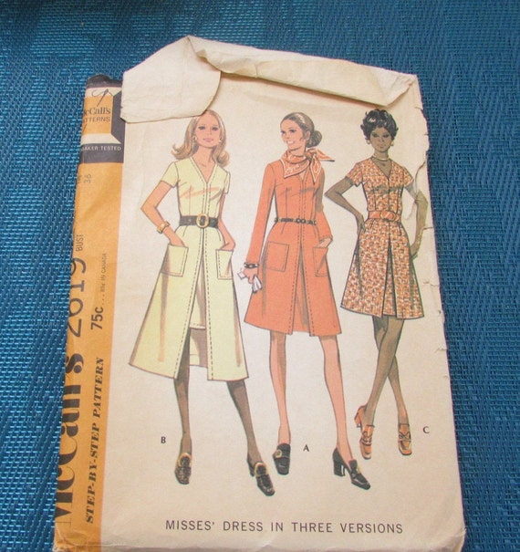 RARE 1970 McCalls Sewing Pattern 2619 Misses Vent Front Dress | Etsy